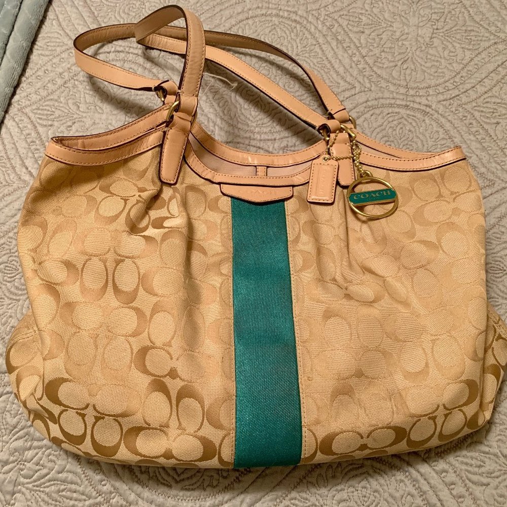 Coach Purse - Tan And Turquoise - Gem